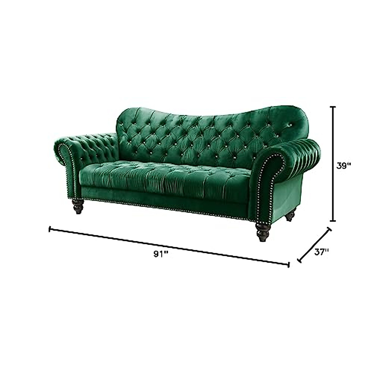 ICE ARMOR 2Pc Living Room Set Loveseat in Green Velvet Sofas