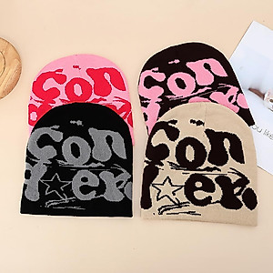 Women Men Y2K Beanie Hat Letter Printing Knitted Hat Warm Woolen Hat Casual Sports Pullover Hat Fashion Hip hop Trend Beanie Black