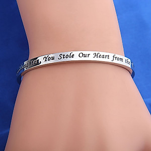 FEELMEM Granddaughter Bracelet Granddaughter, You Stole Our Heart from the Very Start Cuff Bangle Gift for Granddaughter Family Jewelry(Granddaughter Stole Heart-Silver)