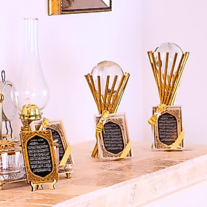 Pack of 10 Personalized Ayatul Kursi Islamic Party Favors Gifts, Ayatul Kursi Muslim Wedding Gifts Engraved on a Brown Wooden Plate Decorated with Golden Acrylic Frame (Black Wood)