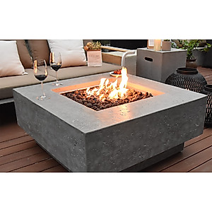 Elementi Manhattan Outdoor Gas Firepit Table 36 Inches Natural Gas Fire Pit Patio Heater Concrete High Floor Clearance Firepits Outside Electronic Ignition Backyard Fireplace Cover Lava Rock Included