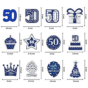 36Pcs 50th Birthday Decorations Hanging Swirls Party Supplies for Men, Happy 50 Year Old Birthday Party Ceiling Hanging Foil Swirl Decor, Blue Silver Fifty Birthday Hanging Sign
