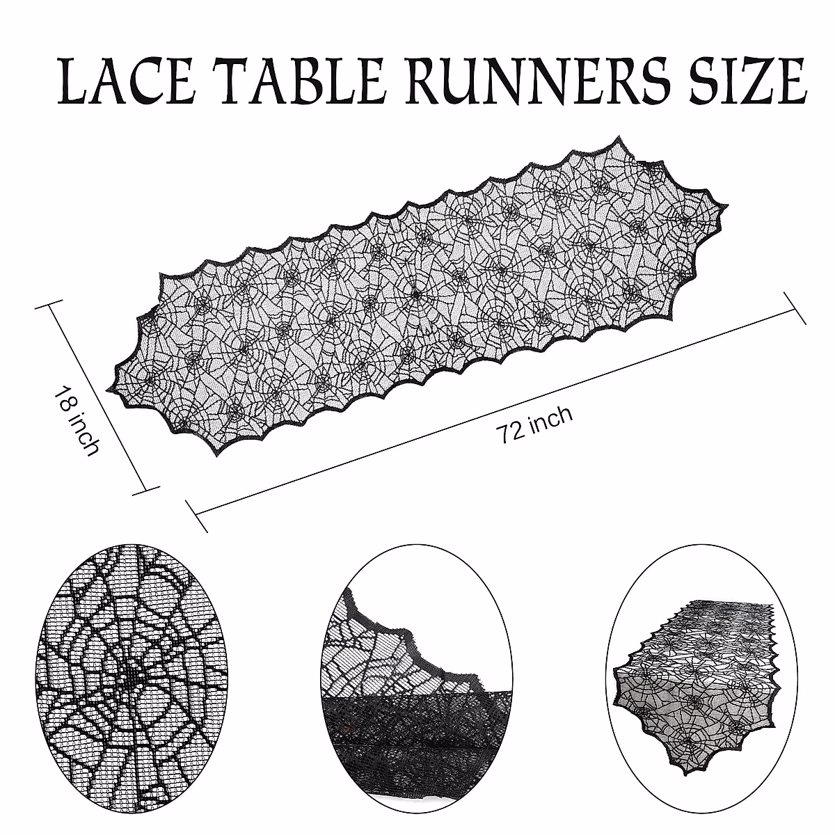 Halloween Table Runner, Black Lace Spider Web Table Runner for Halloween Table Decor, 18 X 72 Inch Halloween Lace Table Runner for Halloween Table Decoration Kitchen Indoor Halloween Decoration