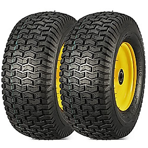 MaxAuto 2Pcs 16x6.50-8 Tire and wheel for Lawn Riding Mowers Garden Tractors, 4" Centered Hub with 1" Axle Bore,Yellow Rim