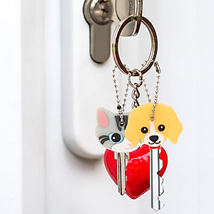 6pcs Key Caps Covers Cute Dog and Cat Key Identifier Caps Key ID Rings Key Rings Creative Animal Key Holder for Kid Toy Ornament Souvenirs