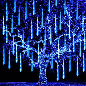 TW SHINE Christmas Meteor Shower Lights Outdoor, 864 LED 12" 24 Tubes Waterproof Christmas Lights Outdoor Plug in, Snow Falling Rain Icicle Xmas Lights Decorations, Blue
