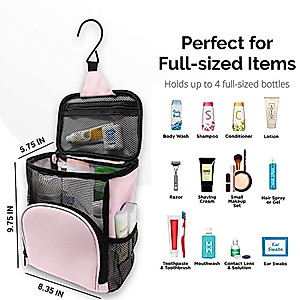 TERRA HOME College Dorm Room Essentials for Girls - Shower Caddy Dorm - Portable, Durable, Roomy, Foldable Water Resistant Shower Bag in Light Pink with Metal Hook for Hanging (Blush Pink)