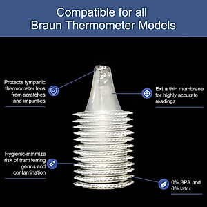 Disposable Ear Thermometer Probe Covers - 500pcs Upgraded Version Thermometers Lens Filters Refill Caps for All Braun Thermometer Digital Thermometer Protective Cover for Baby Adults Kids Infant