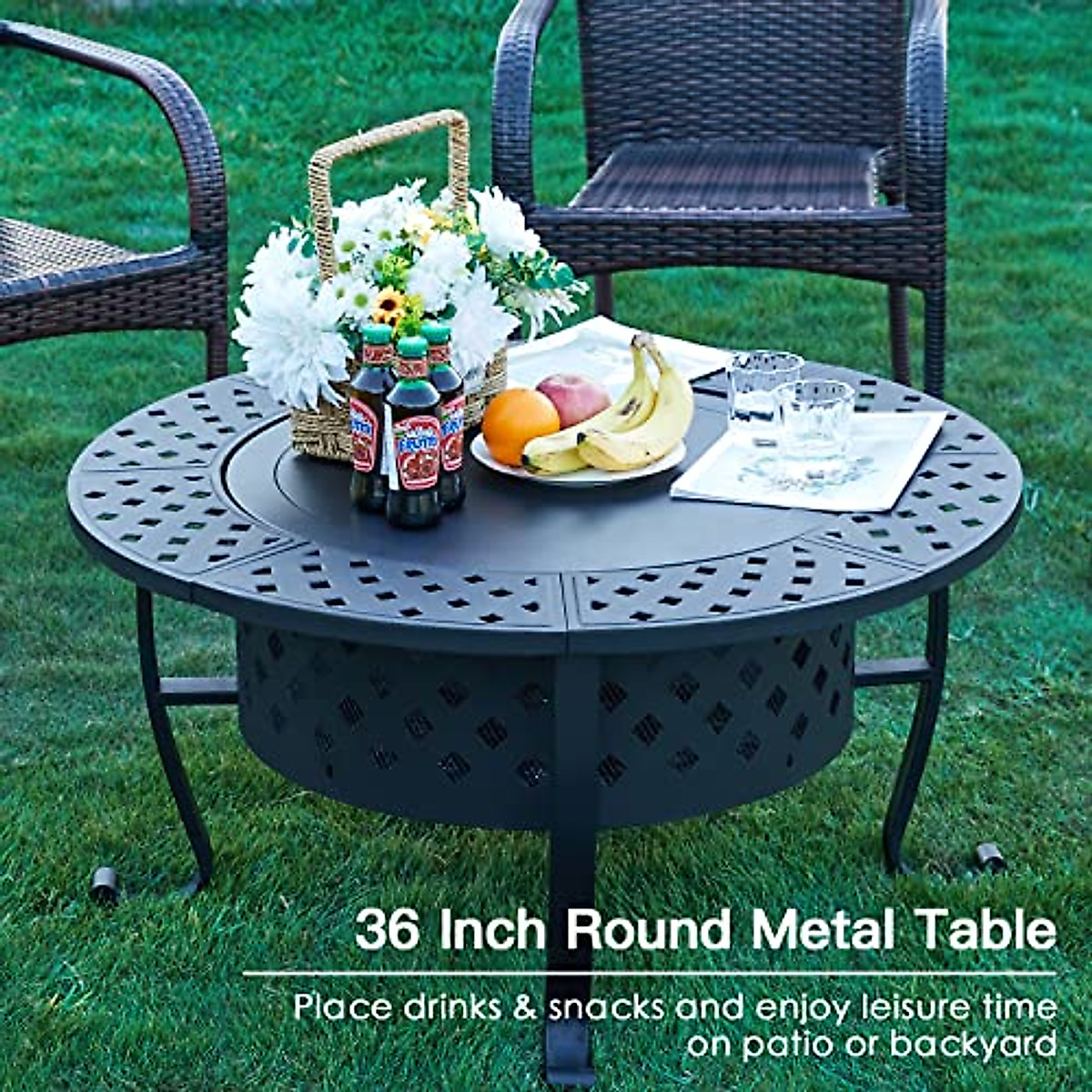 PaPaJet 36 Inch Fire Pit with 2 Grill, Outdoor Wood Burning Firepit with Lid, Metal Round Table for Backyard Patio Garden Picnic Camping Bonfire