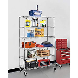 BestOffice 18x48x72 ​Wire Shelving with Commercial Wheels 6-Shelf Adjustable Heavy Duty Storage Shelves Metal Shelves Storage Unit Shelf,6000 LBS (Chrome)