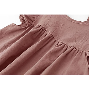 Dutebare Toddler Cotton Linen Dress Baby Girl Ruffle Sleeve Halter Kids Casual Summer Dresses Dark Pink 90