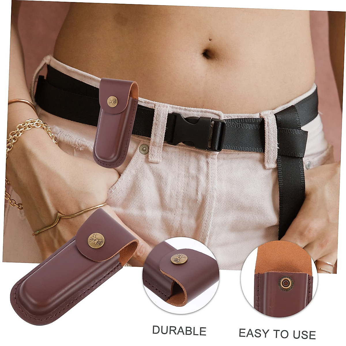 DOITOOL Leather Knife Case Leather Leather Waist Belt Camping Folding Knives Pocket Tool Pouch Belt Pancake Small Cover for Cutter Kitchen Camping Cutter Cover
