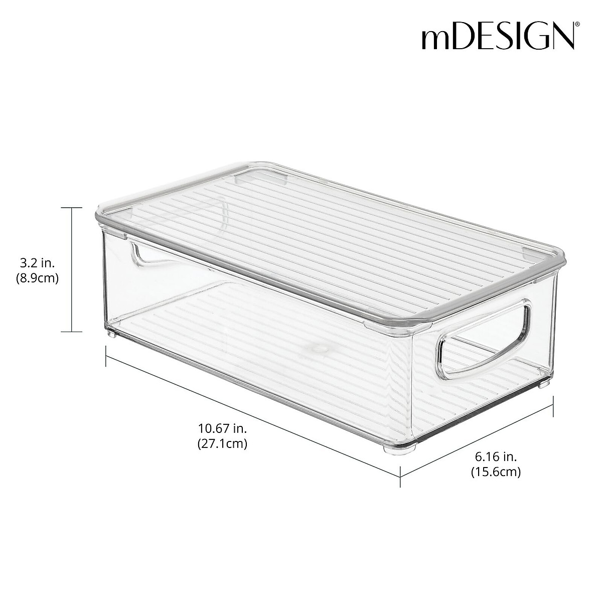 mDesign Plastic Storage Bin Box Container, Lid, Built-In Handles, Organization for Makeup, Hair Styling Tools, Accessories in Bathroom Cabinet, Cupboard Shelves, Ligne Collection, 8 Pack, Clear