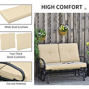 Outsunny Outdoor Glider Bench, 2-Person Patio Rocker Loveseat with Tufted Cushions, Steel Frame for Porch, Garden Backyard, Beige
