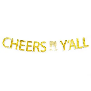 Qttier™ Cheers Y'All Gold Glitter Bunting Banner for Baby Shower Birthday Bachelorette Bridal Shower Wedding Engagement Party Decorations