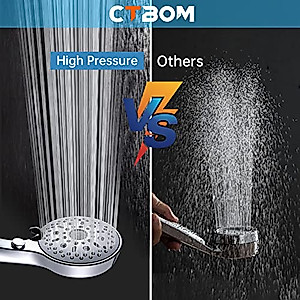 CTBOM 4.8" High Pressure Shower Head, 12 Spray Mode Handheld High Flow Rain Shower Head Anti-clog Nozzles with 60" Stainless Steel Hose and Adjustable Bracket, Detachable and Hydro jet 2.5GPM Chrome