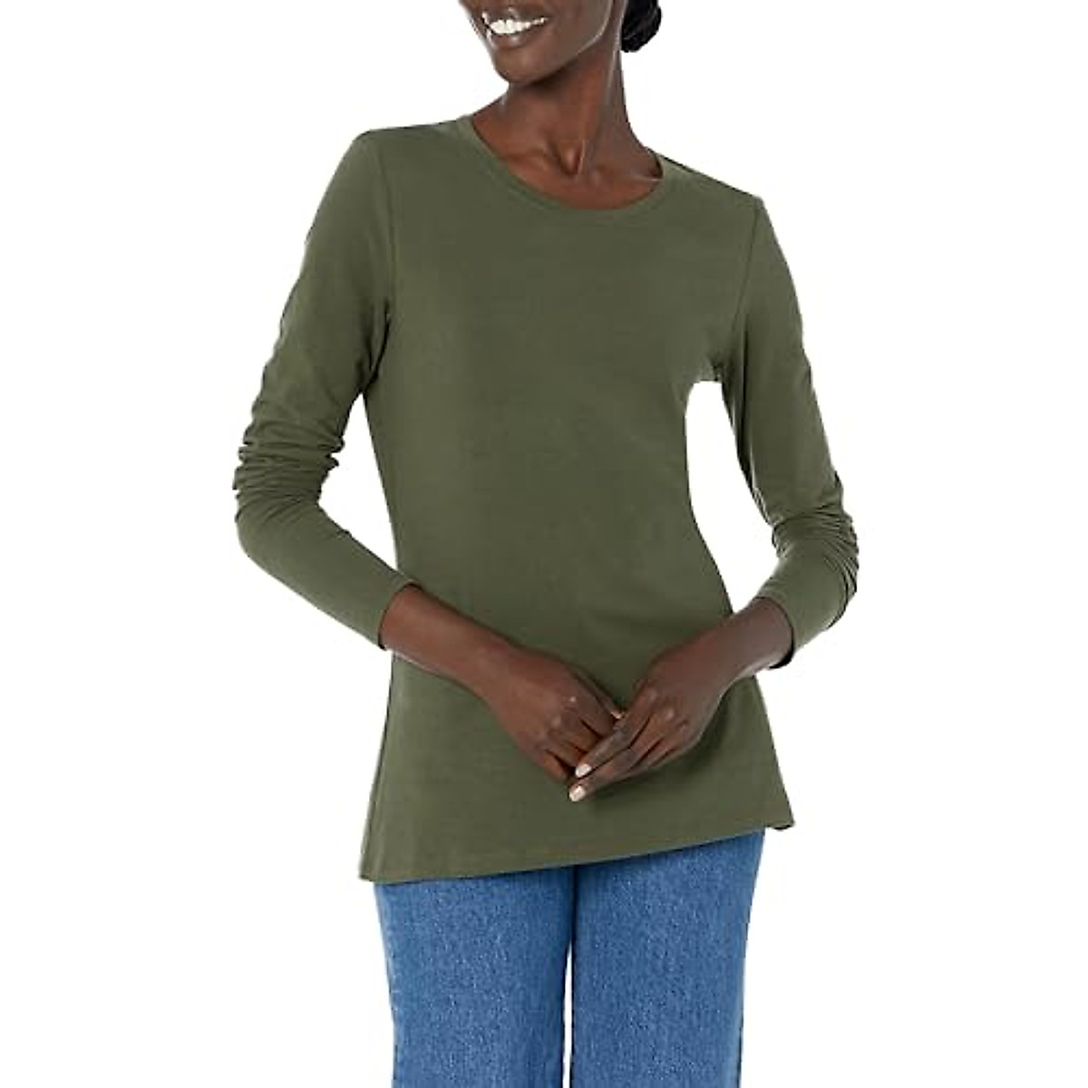 Amazon Essentials Women's Classic-Fit Long-Sleeve Crewneck T-Shirt (Available in Plus Size), Olive, Large