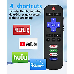 (Pack of 2) Replacement Remote Control for Roku TV,for TCL/Hisense/Sharp/Philips/Onn/Element/Insignia Roku TV,with Shortcut Buttons Netflix/YouTube/Hulu/Disney+ (NOT for Roku Stick or Box)