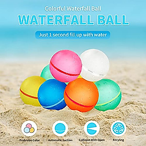 WHDPETS Reusable Water Balloons for Kids Water Bombs Splash Balls for Pool, Refillable Quick Fill Self Sealing for Water Fight Game, Water Park, Summer Party, 6 PCS