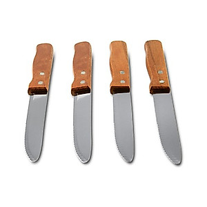 SET OF 4 - 5-Inch Blade Restaurant Style Steak Knives, Round Tip, Thick-Grip Wood Handle Steak Knife Set