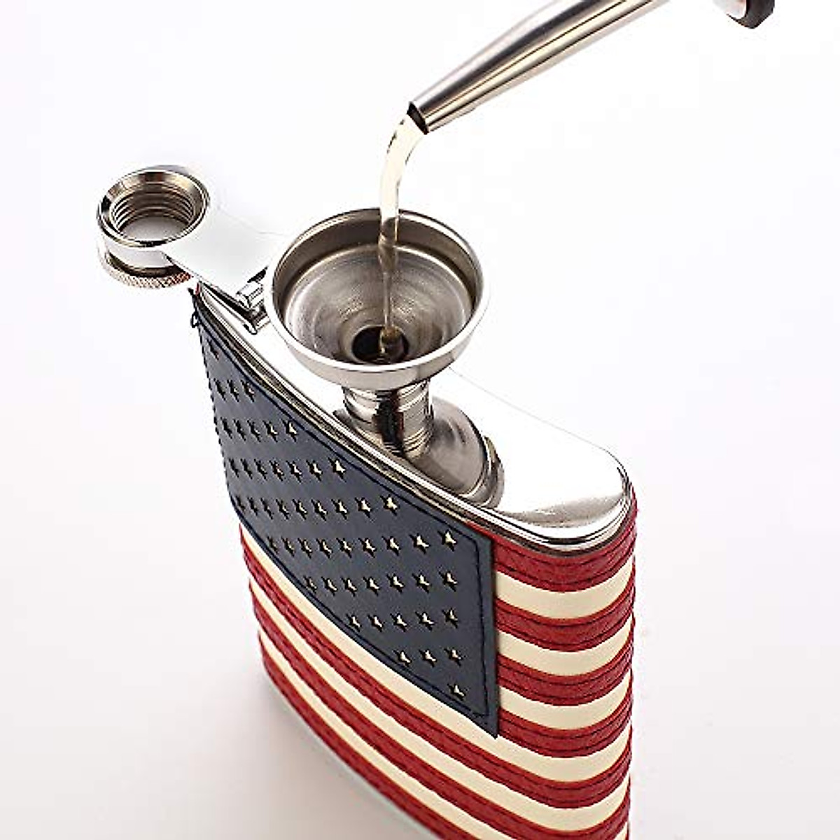 JXS 8oz 18/8#304 Stainless Steel Hip Flask, American Flag Flask Leakproof with Funnel, Army Flask