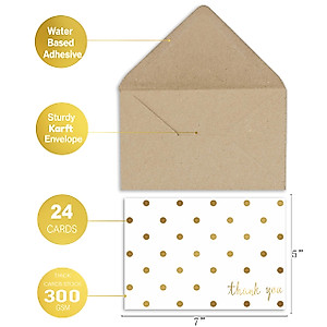 Racrico 24 Gold Foil Thank You Cards with Kraft Envelopes and Stickers,4x6 In Elegant Design Thank You Cards Notes, Suitable for Wedding, Bridal, Graduation,Baby Shower, Business.