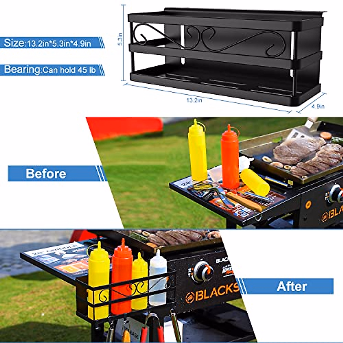 Grill Caddy | GDNEASE Blackstone Grilling Accessories | Removable BBQ Caddy for 28"/36" Blackstone Spatula Tool Holder | Blackstone Caddy for Griddle | Griddle Caddy Tool-Free & Easy to Install