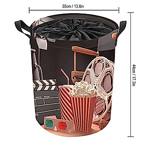 KURISOE Movie Theater Laundry Hamper Cinema Retro Movie Festival Poster Laundry Hamper movie theater tickets Organizer Basket for Girl Bedroom, Bathroom, Dorm