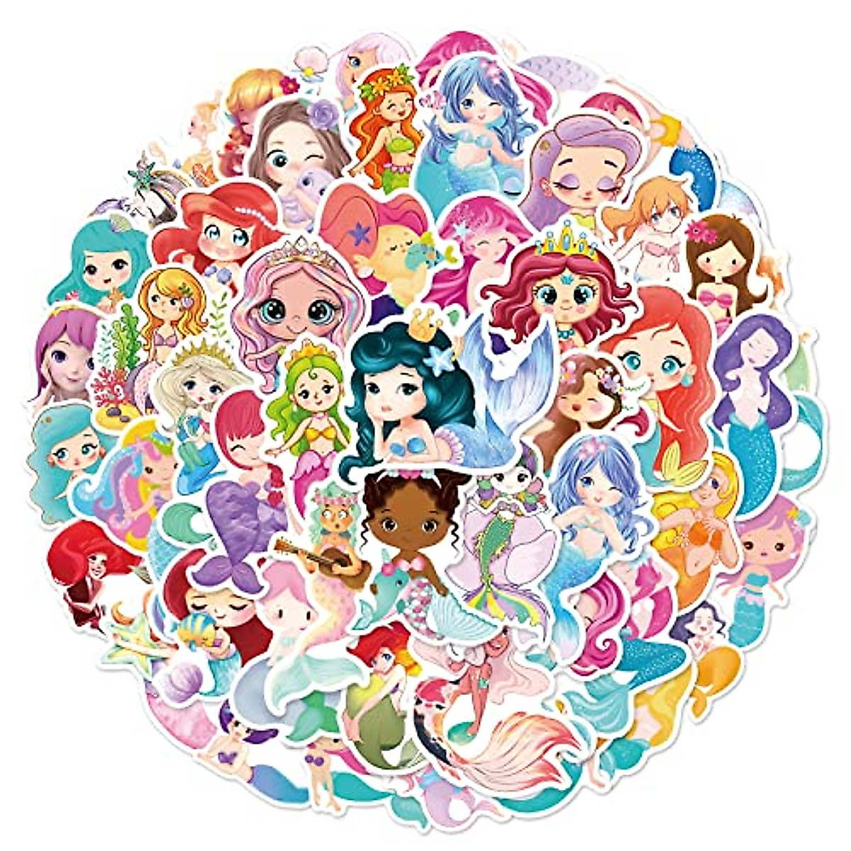 52Pcs Mermaid Stickers for Girls, Mermaid Decals for Laptop, Cups, Computor, Water Bottles, Mermaid Birthday Party Supplies, Mermaid Party Favors, Mermaids Gifts for Kids Age 3-6 Year Old, Mermaid Toys, Childrens Window Stickers (Mermaid 1)
