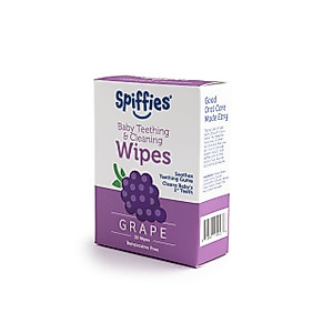 Spiffies Baby Oral Care Tooth Wipes - Gum & Teeth Wipe Tissues for Teething Relief & Cleaning Infant & Toddler Teeth - Baby Tooth Wipes w/Xylitol for Ages 0-12 Months & Up (Grape, 20 Count, 6 Pack)