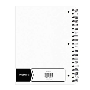 Amazon Basics Wide Ruled Wirebound 3-Subject 150-Sheet Notebook - Pack of 3, 10.5 x 8 Inch, Black / Red / White