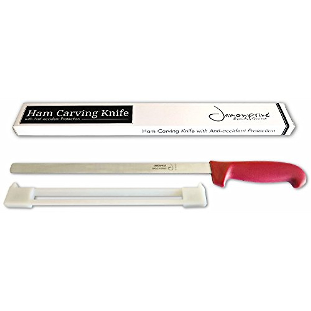 Ham Carving Knife with Anti-accident Protection 12-Inch - Flexible Stainless Steal Ham Slicing Knife for Slicing Serrano, Ibérico Ham & Italian Prosciutto