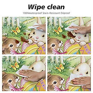 Round Tablecloth Cute Easter Bunny Fitted Elastic Waterproof Wipeable Table Cloth Cover Decor Table Pad Cover for Party Dinning Room Picnic-Small