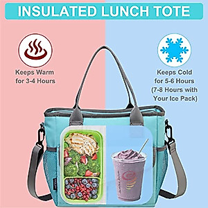 VASCHY Lunch Bag for Women, Ladies Fashion Insulated Lunch Box Tote Bag for Work School Office w Shoulder Strap Turquoise