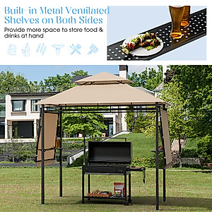 Tangkula 13.5x4 Ft Grill Gazebo with Dual Side Awnings, Double Tier BBQ Gazebo with 2 Side Shelves, Heavy-Duty Steel Frame, CPAI-84 Barbecue Grill Gazebo Shelter for Patio, Garden, Beach, Terrace