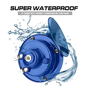 GKmow Pack-2 300DB Super Loud Train Horn, 12V Security Alarm Waterproof Speaker, Car Air Electric Snail Double Horn Replacement Kit, Fits for Most Cars Motorcycle, Truck, Bike (Blue)