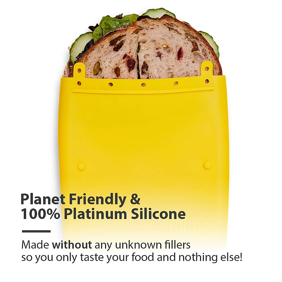 Luumi Unplastic Bag - Resuable 100% Platinum Silicone Collapsible Food Storage Bags for Lunch and Snacks - Microwave, Oven, Freezer and Dishwasher Safe (Yellow)