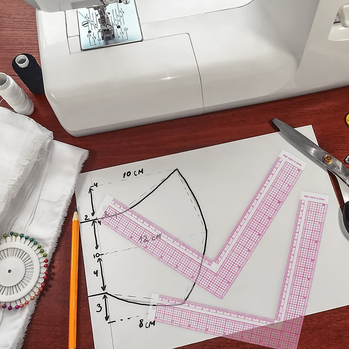 Lusofie Sewing Ruler, 2 Pcs Plastic L Square Ruler, Framing Ruler, Clear Sewing Ruler for Tailor Craft Tool, Drawing Measuring Supplies (8.46x8.46 inch, 21.5 cm length)