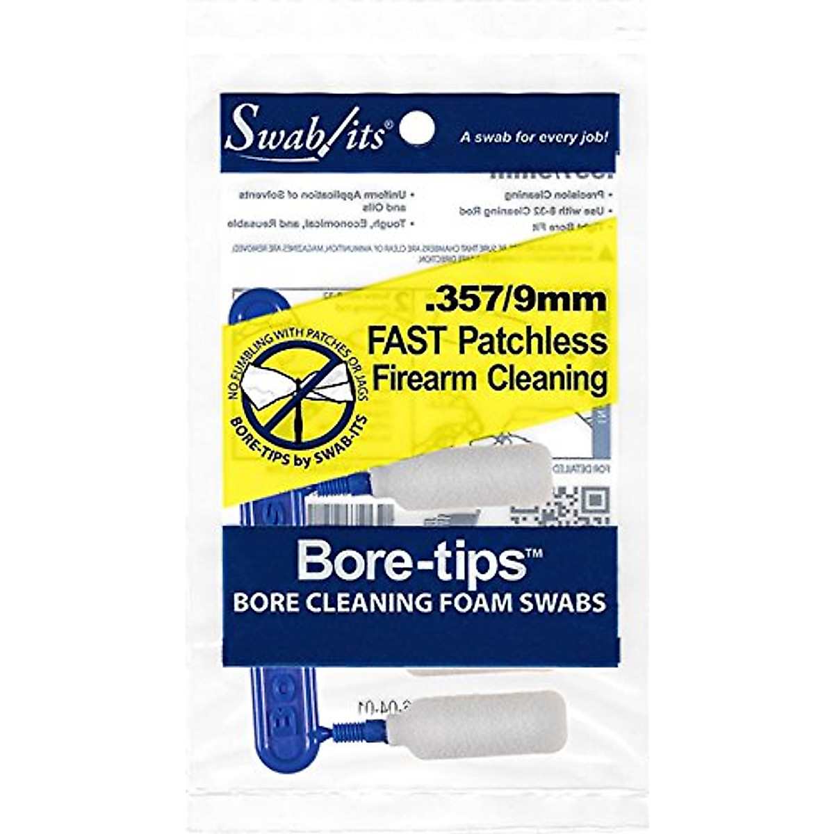 BORE-TIPS (12 Bag Case) .357cal/.38cal/.380cal/9mm Case Gun Cleaning by Swab-its® - Made in The USA