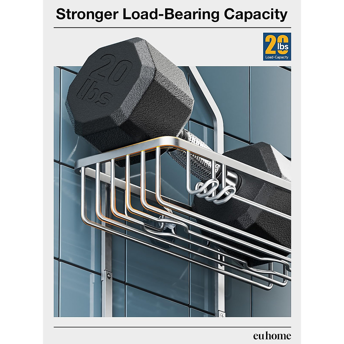 Adjustable Shower Caddy Hanging, EUHOME Never Rust Shower Organizer, Aluminum 3-Tier Large Capacity Shower Caddy Over Showerhead with Hooks, Soap/Razor Holder