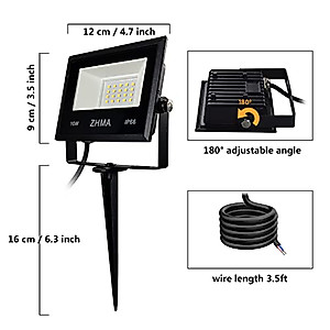 ZHMA 10W LED Landscape Lights 12V Low Voltage Warm White IP66 Waterproof Garden Flood Light for Pathway Lighting, Yard, Lawn, Wall, Trees Lighting, Outdoor Spotlights with Spike Stand [10 Pack]