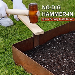 Worth Garden 6-Pack Pre-Rusted Cor-Ten Steel Landscape Edging - 40" L x 5.5" H (20ft Total) - No-Dig Hammer-in Heavy Duty 14-Gauge Metal Edging Border w/Clips & Protection Strips - Edge for Lawn Yard