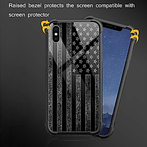 ZHEGAILIAN Case Compatible with iPhone XR Case,Black and White American Flag Case,Tempered Glass Back+Soft Silicone TPU Shock Protective Case for iPhone XR Case.