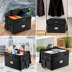 AMBOR File Box with 10 Packs File Folders(Letter Size), Fireproof File Document Box with Lock, Portable Filing Cabinet for Home Office, Document Organizer for File Folders/Certifications/Books
