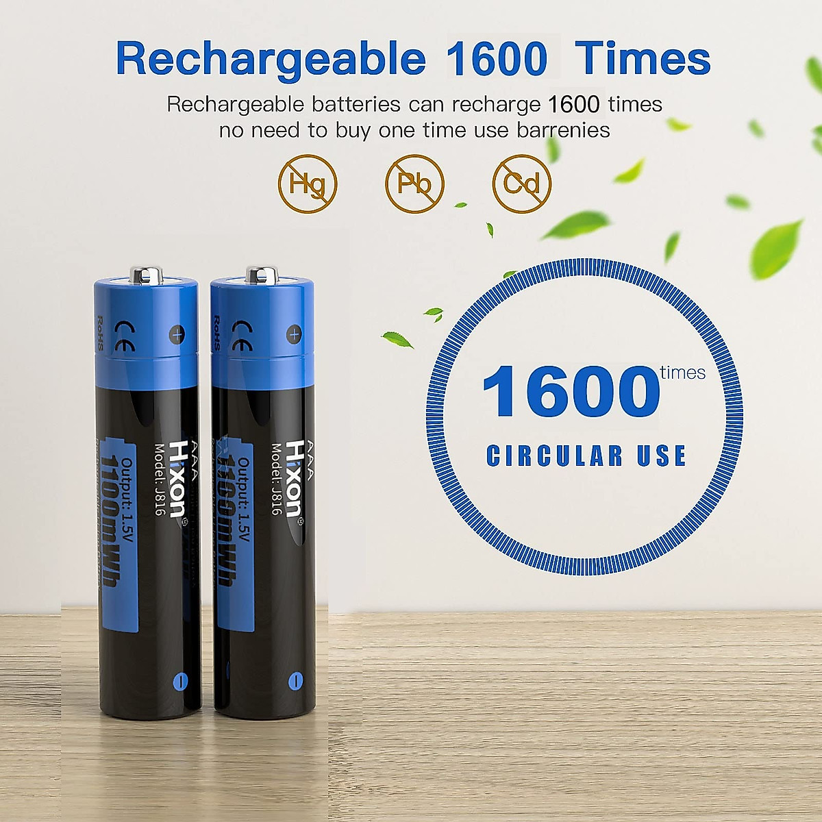 Hixon 1.5V AAA Rechargeable Lithium Batteries,4-Pack 1100mWh Pre-Charged Triple AAA Li-ion Battery & 1H Ultra Fast Charger for Home and Office Device,1600 Cycles,Constant Output.