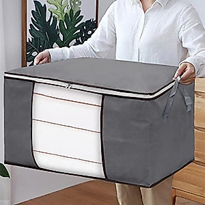 OANY Large Storage Bags,4 Pack Clothes Storage Bins,Foldable Closet Organizers Storage Containers with Durable Handles Thick Fabric,Gray