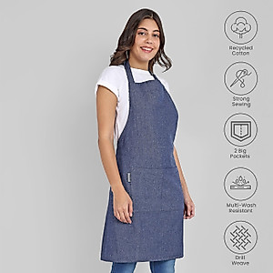 Mellow Buff 2 Pack Chef Apron, Recycled Cotton Kitchen Apron with an Adjustable Neck with Long Ties, for cooking, baking | Denim Blue…