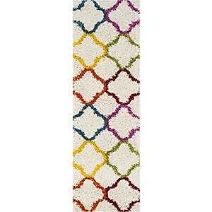 SAFAVIEH Kids Shag Collection 8' x 10' Ivory/Multi SGK563A Rainbow Moroccan Non-Shedding Living Room Bedroom Dining Room Entryway Plush 2-inch Thick Area Rug