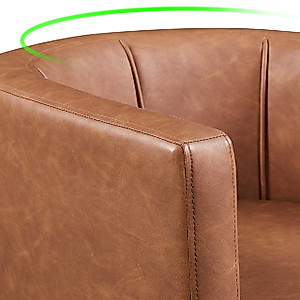 Yaheetech Accent Chair, PU Leather, Modern and Comfortable Armchairs, Upholstered Barrel Sofa Chair for Living Room Bedroom Waiting Room, 2PCS, Brown