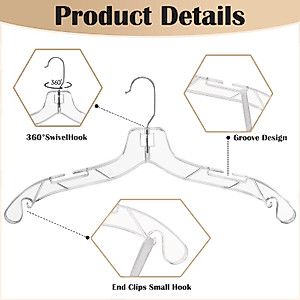 Vyndicca 12 Pack Clear Plastic Hangers,Shirt Hanger Clear Hangers with 360 Swivel Metal Hook,Heavy Duty Dress Hangers Coat Hangers for Clothes Shirts Dresses,16.7 Inch